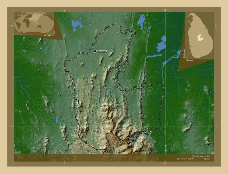 Matale, Sri Lanka. Physical. Labelled Points of Cities Stock ...