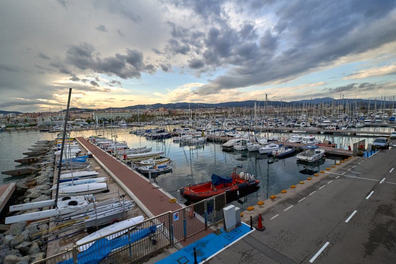 MATARO, SPAIN - MAY 19, 2019: View of Port on a Sunset. Editorial Stock ...