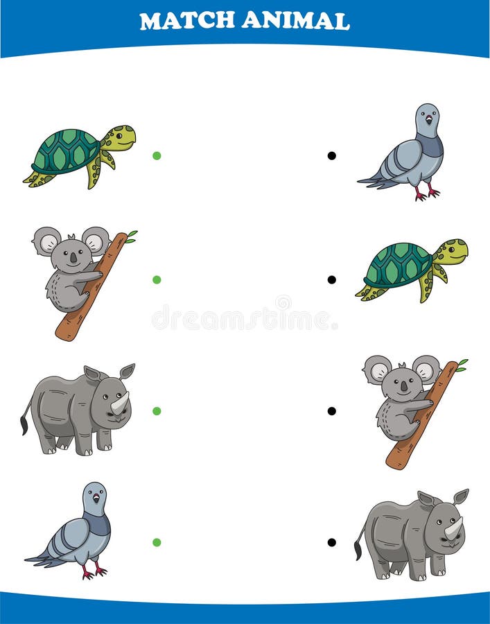 Education Game for Children Connect the Same Picture of Cute Cartoon ...