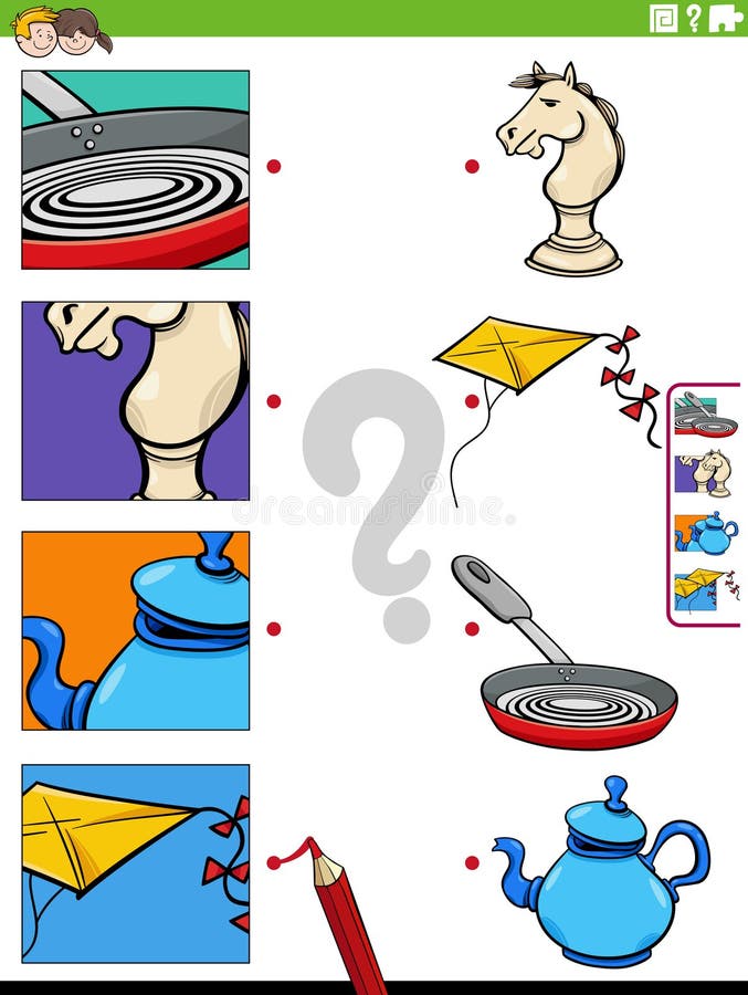 Match Cartoon Objects and Clippings Educational Activity Stock Vector ...