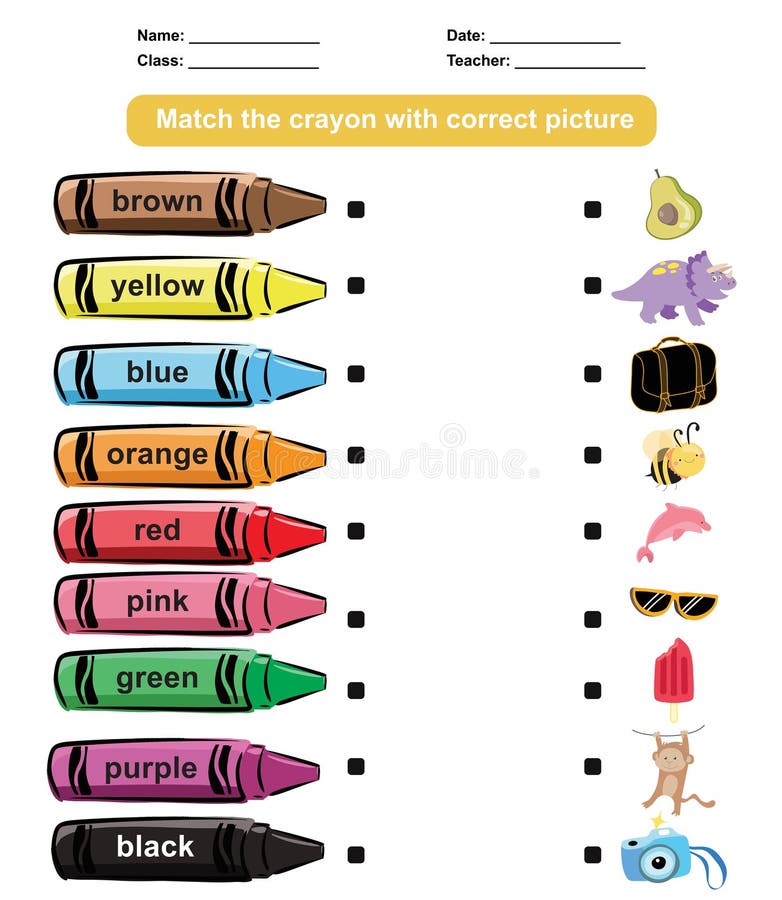 Matching the Crayon Colours with the Images Stock Vector - Illustration ...