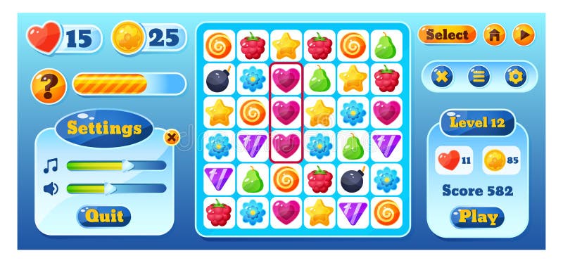Match Game Ui Interface, Set of Icons for Mobile Application ...