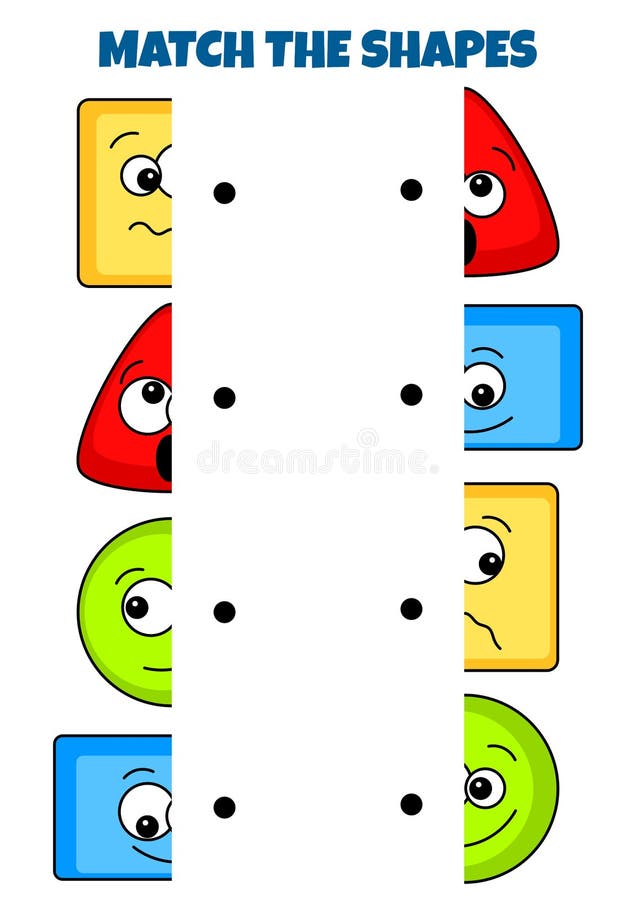Match the Geometric Shapes Faces Game Stock Illustration - Illustration ...