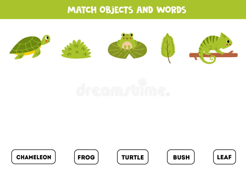 Match Green Objects with Written Words. Worksheet for Kids. Stock ...