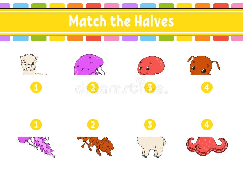 Match the Halves. Education Developing Worksheet. Matching Game for ...
