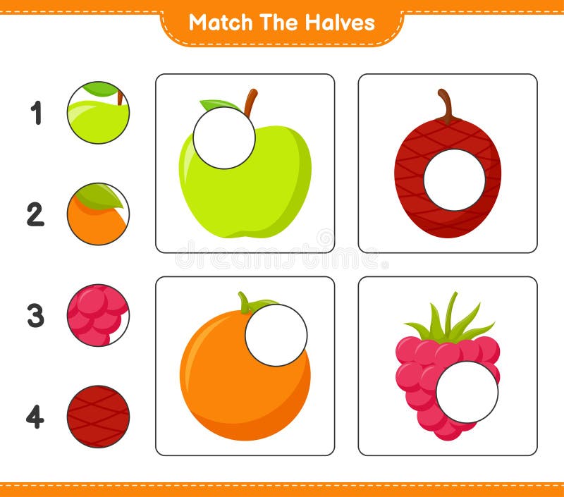 Match the Halves. Match Halves of Fruits. Educational Children Game ...