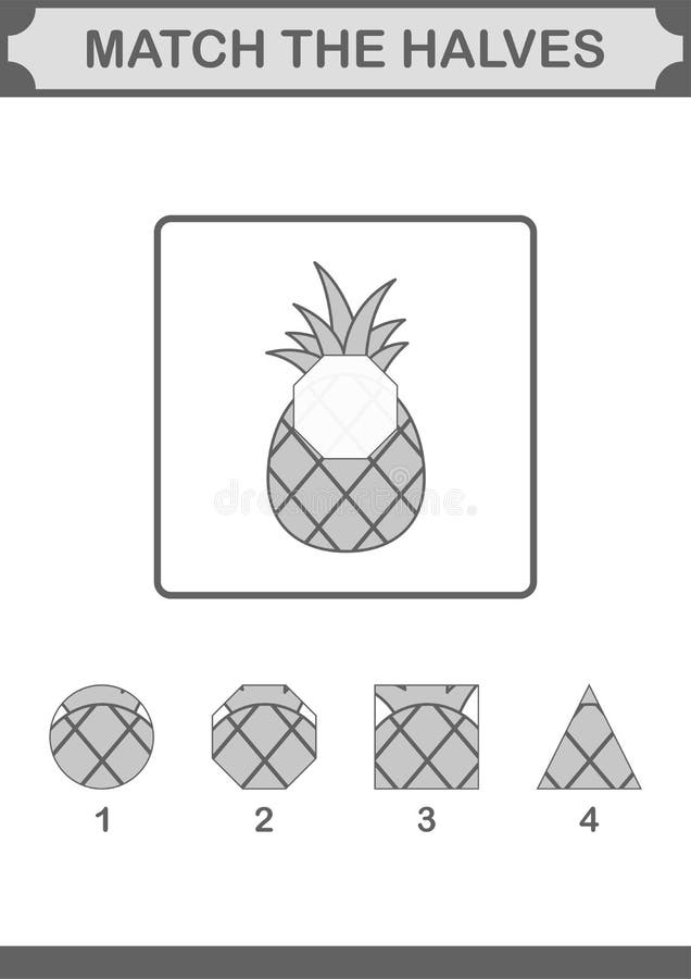 Match Halves of Pineapple. Worksheet for Kids Stock Vector ...