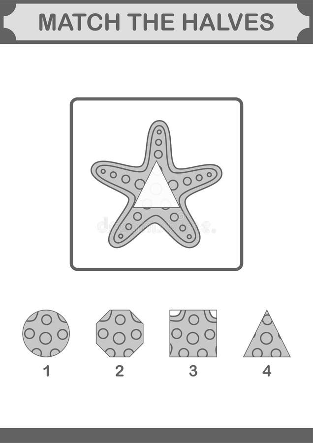 Match Halves of Starfish. Worksheet for Kids Stock Vector ...
