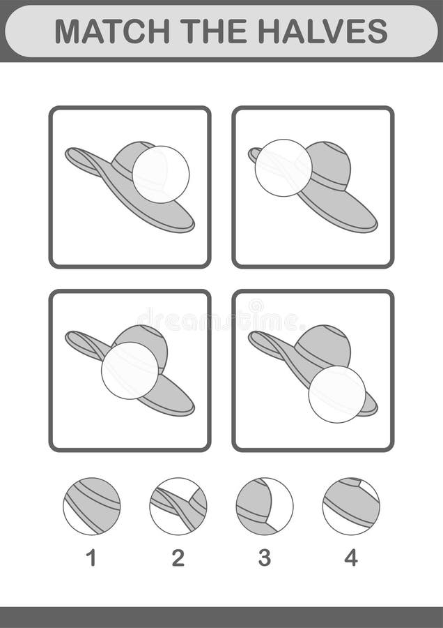 Match Halves of Women Hat. Worksheet for Kids Stock Vector ...