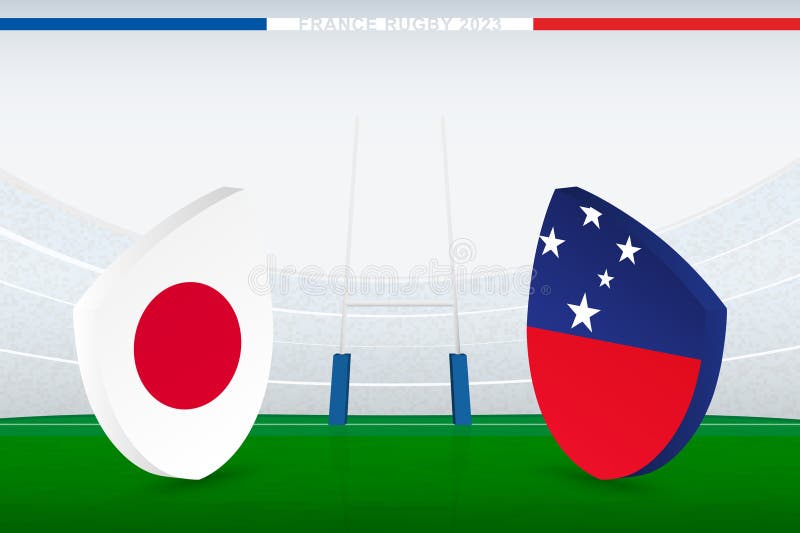 Match between Japan and Samoa, Illustration of Rugby Flag Icon on Rugby ...