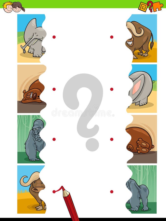 Match Jigsaw Puzzles of Cartoon Animals Stock Vector - Illustration of ...