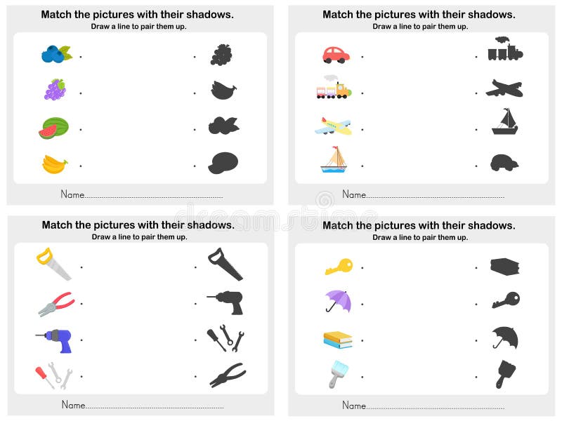 Match Number Shadow 4 Sheet - Worksheet for Education Stock Vector ...