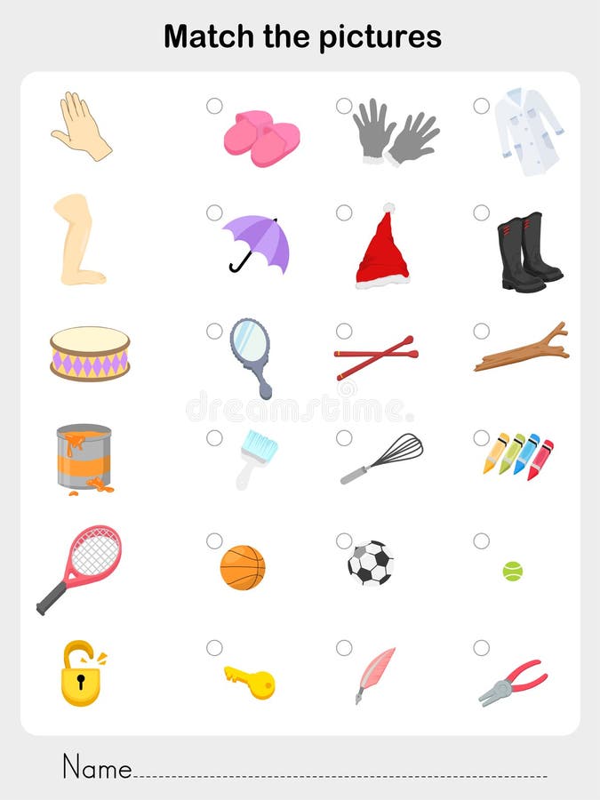 Draw Line To Match Each Picture. Stock Vector - Illustration of match ...