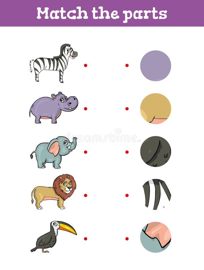 Match the Part Educational Game for Children. Cartoon Vector ...