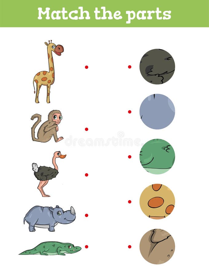 Match the Part Educational Game for Children. Cartoon Vector ...