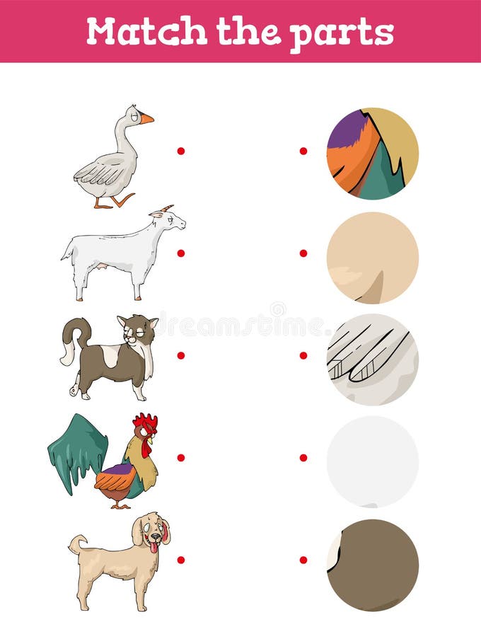 Match the Part Educational Game for Children. Cartoon Vector ...
