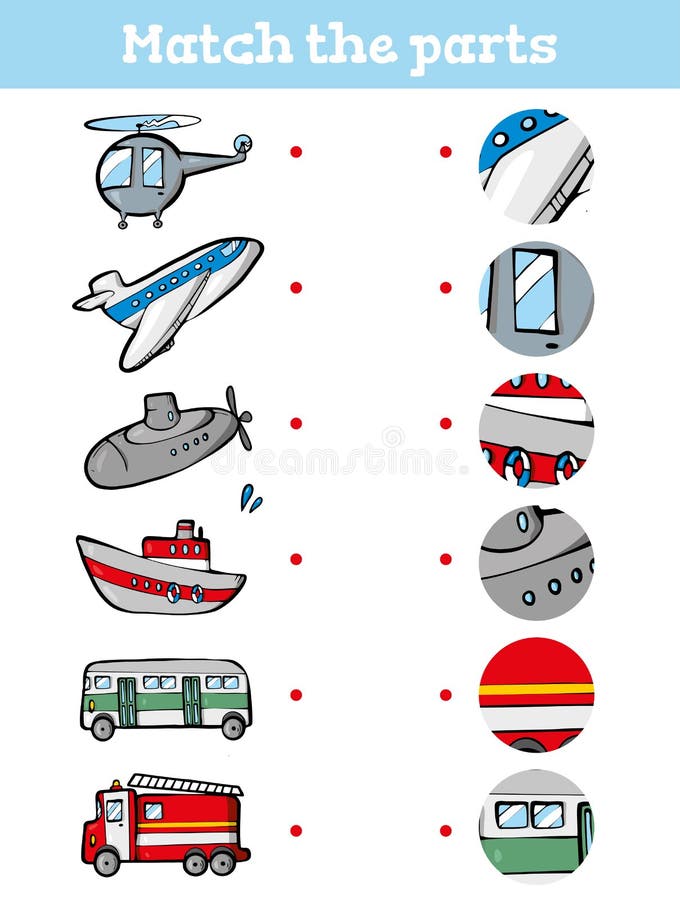 Match the Part Educational Game for Children. Cartoon Vector ...