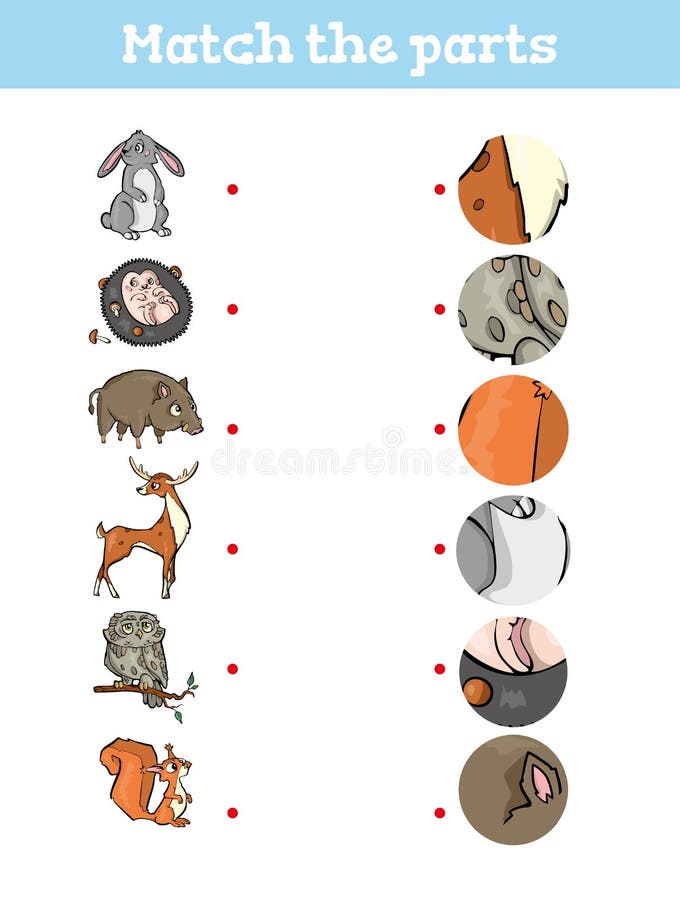 Match the Part Educational Game for Children. Cartoon Vector ...