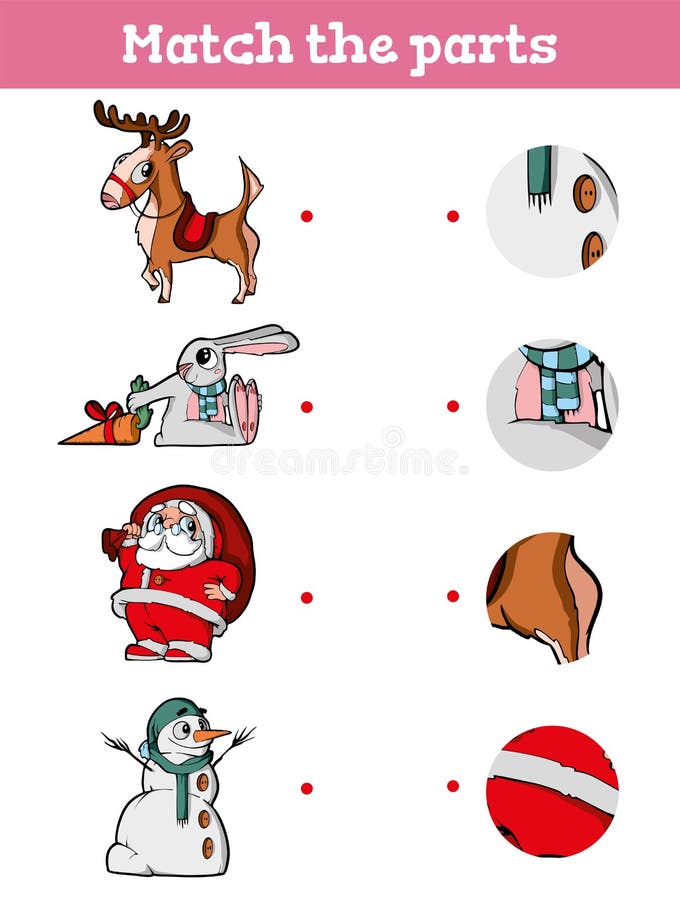 Match the Part Educational Game for Children. Cartoon Vector ...