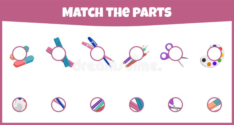 Match the Parts. Match Parts of School Supplies. Mini-game for Children ...