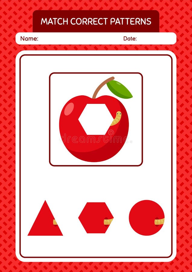 Match Pattern Game with Apple. Worksheet for Preschool Kids, Kids ...