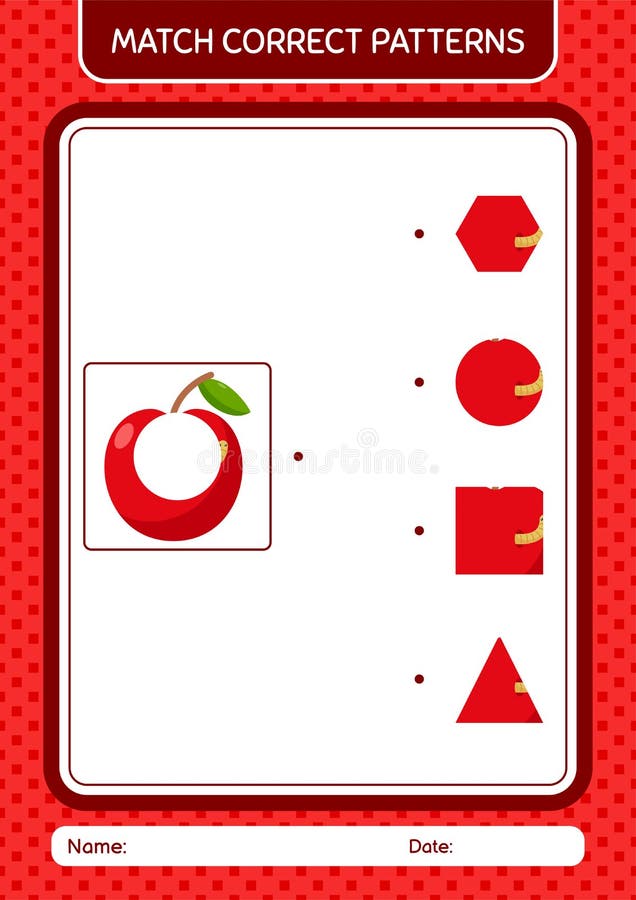 Match Pattern Game with Apple. Worksheet for Preschool Kids, Kids ...