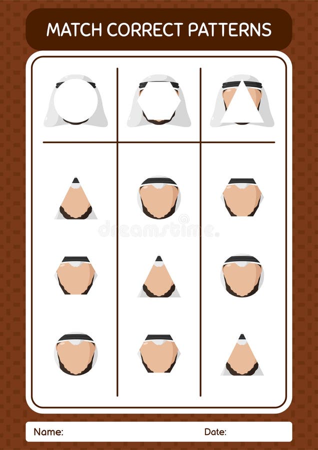 Match Pattern Game with Arabian. Worksheet for Preschool Kids, Kids ...