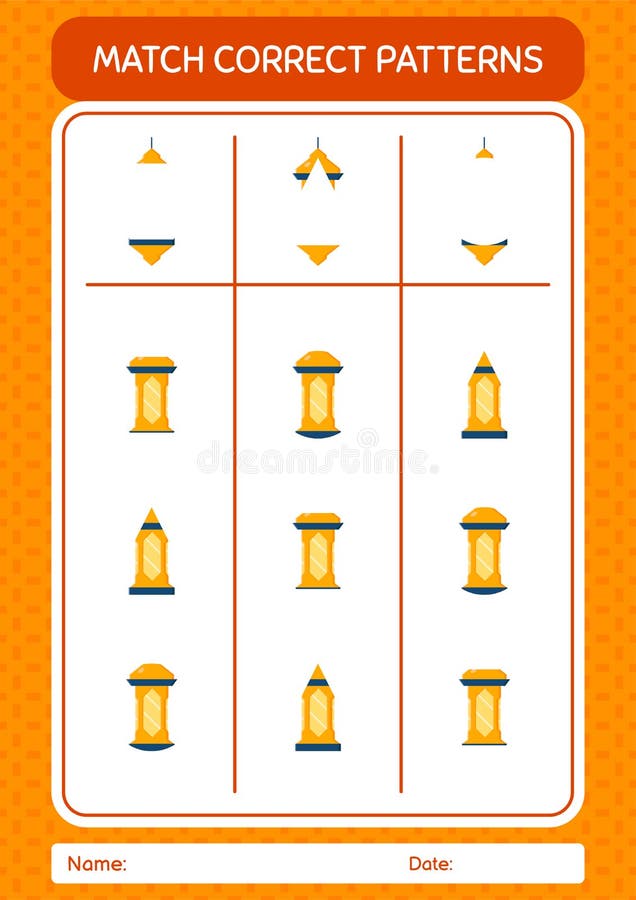 Match Pattern Game with Arabic Lantern. Worksheet for Preschool Kids ...