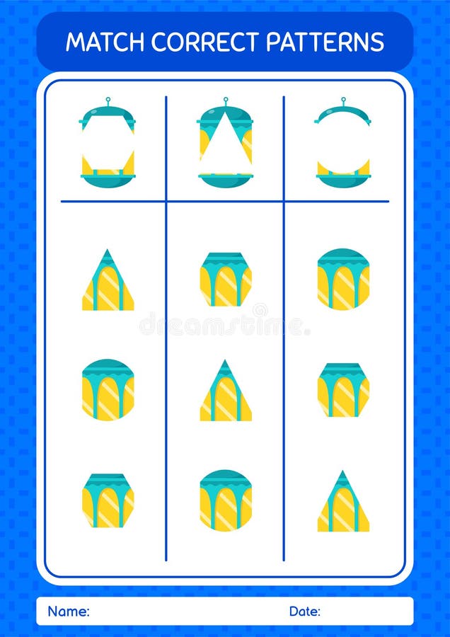 Match Pattern Game with Arabic Lantern. Worksheet for Preschool Kids ...