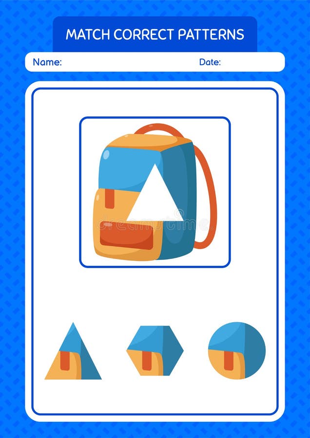 Match Pattern Game with Backpack. Worksheet for Preschool Kids, Kids ...