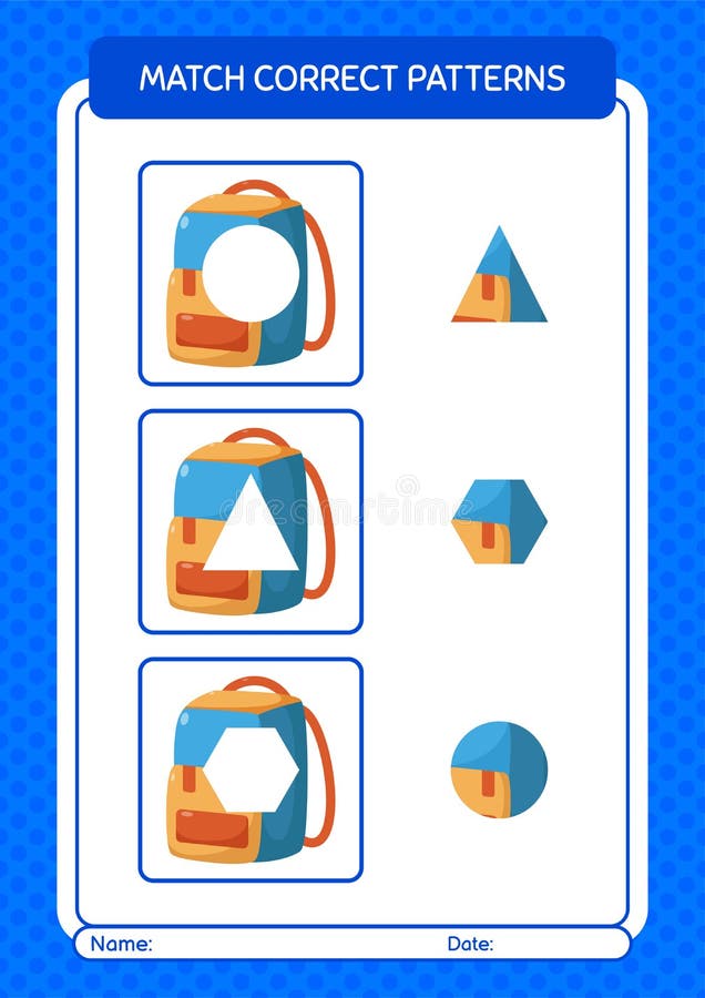 Match Pattern Game with Backpack. Worksheet for Preschool Kids, Kids ...