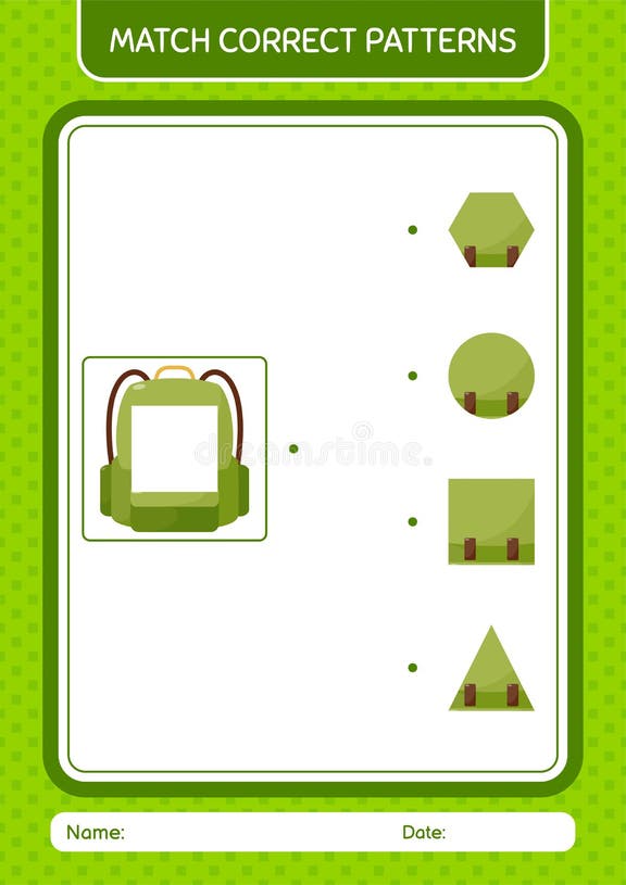 Match Pattern Game with Backpack. Worksheet for Preschool Kids, Kids ...