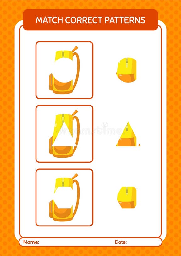 Match Pattern Game with Backpack. Worksheet for Preschool Kids, Kids ...