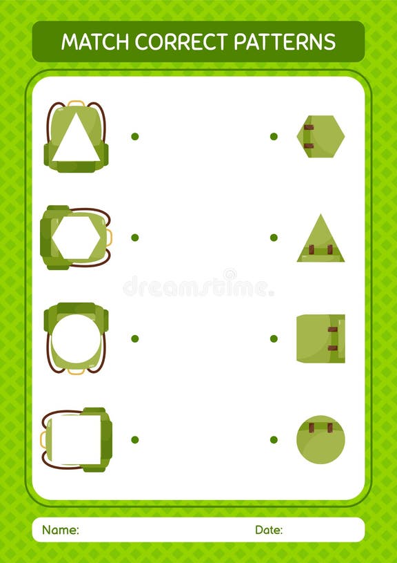 Match Pattern Game with Backpack. Worksheet for Preschool Kids, Kids ...
