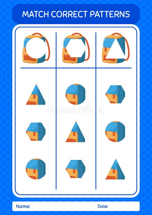 Match Pattern Game with Backpack. Worksheet for Preschool Kids, Kids ...
