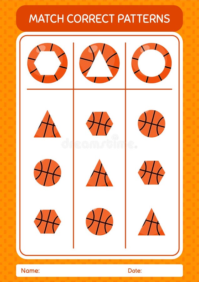 Match Pattern Game with Basketball. Worksheet for Preschool Kids, Kids ...