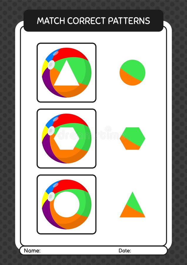 Match Pattern Game with Beach Ball. Worksheet for Preschool Kids, Kids ...
