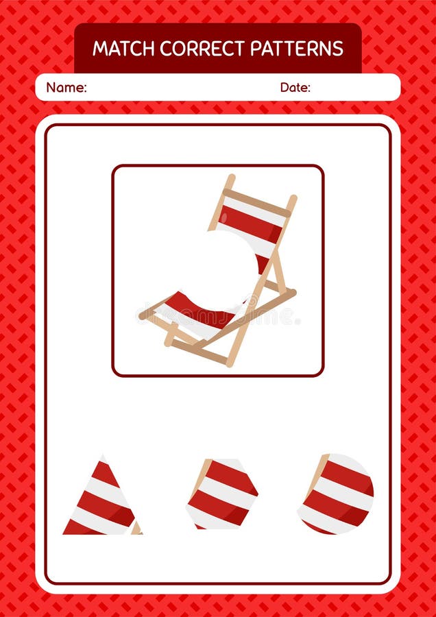 Match Pattern Game with Beach Bench. Worksheet for Preschool Kids, Kids ...