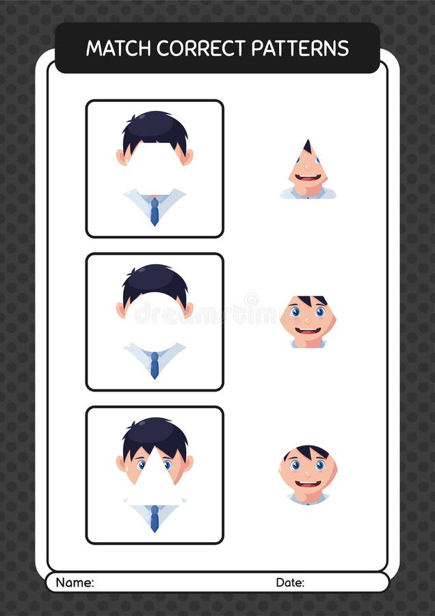 Match Pattern Game with Boy. Worksheet for Preschool Kids, Kids ...