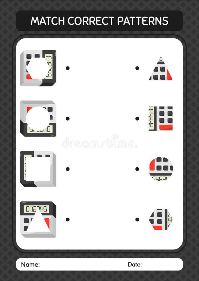 Match Pattern Game with Calculator. Worksheet for Preschool Kids, Kids ...
