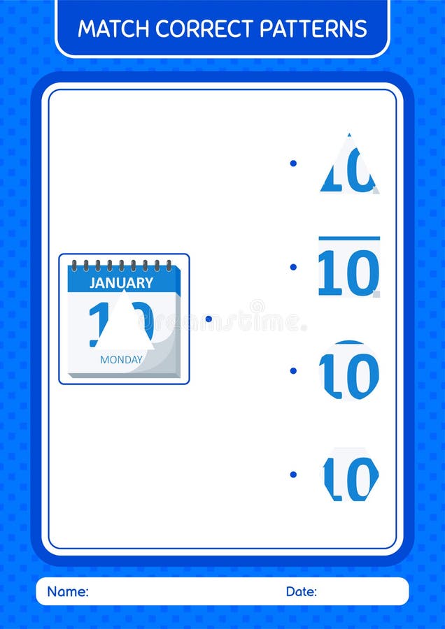 Match Pattern Game with Calendar. Worksheet for Preschool Kids, Kids ...