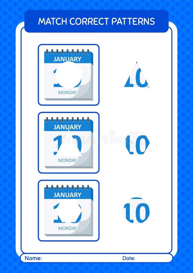 Match Pattern Game with Calendar. Worksheet for Preschool Kids, Kids ...