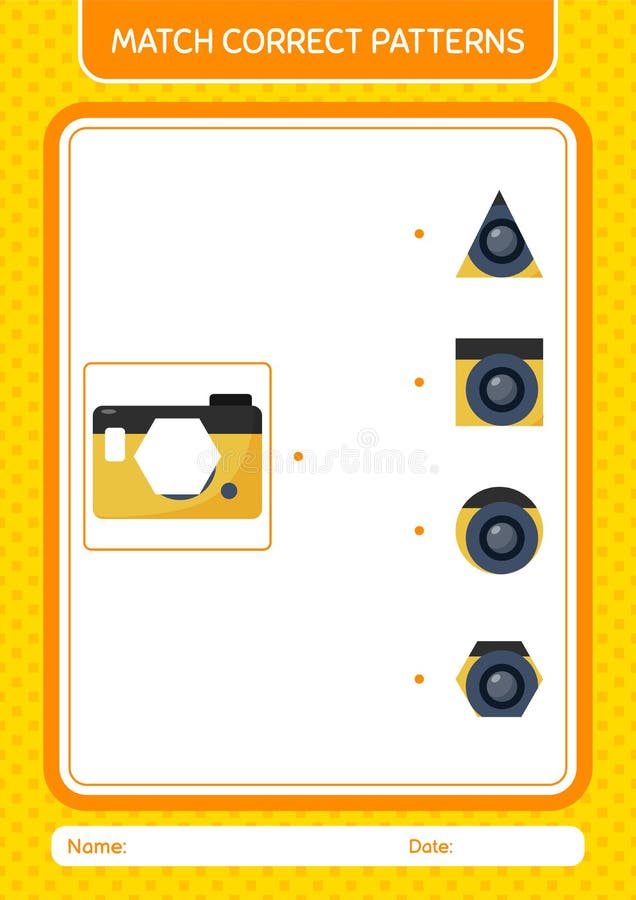 Match Pattern Game with Camera. Worksheet for Preschool Kids, Kids ...