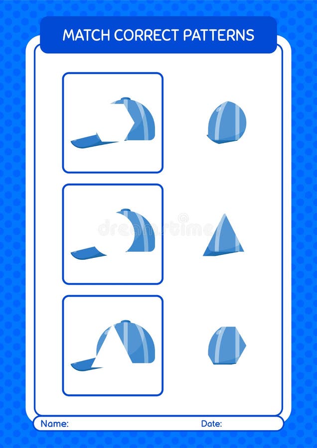 Match Pattern Game with Cap. Worksheet for Preschool Kids, Kids ...