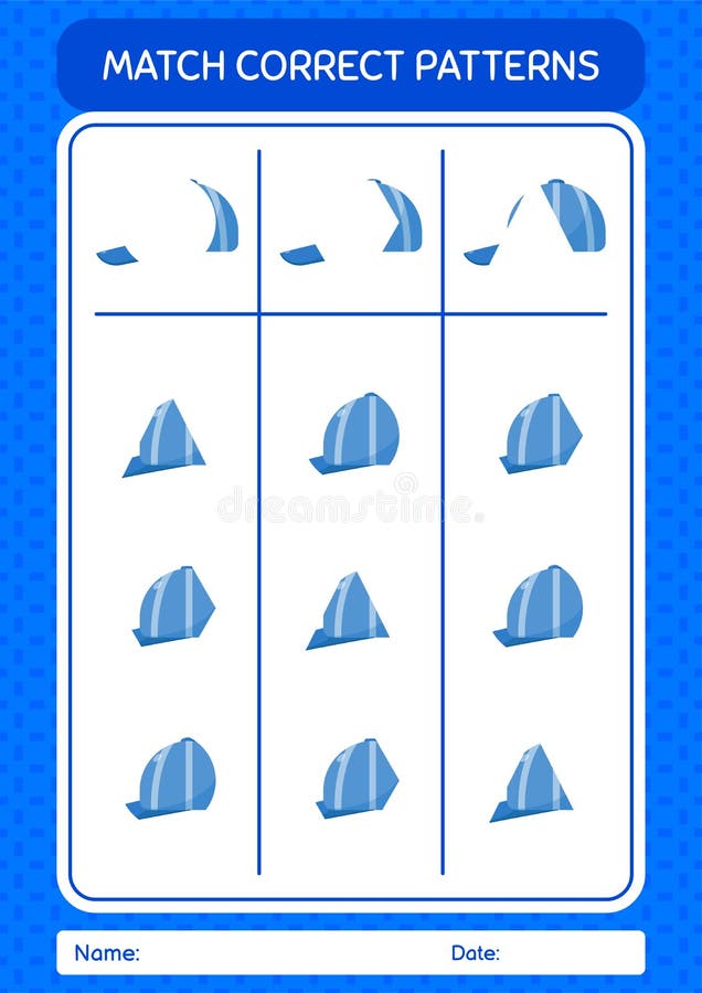 Match Pattern Game with Cap. Worksheet for Preschool Kids, Kids ...