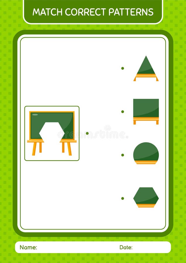 Match Pattern Game with Chalkboard. Worksheet for Preschool Kids, Kids ...