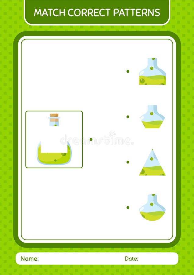 Match Pattern Game with Chemical Bottle. Worksheet for Preschool Kids ...