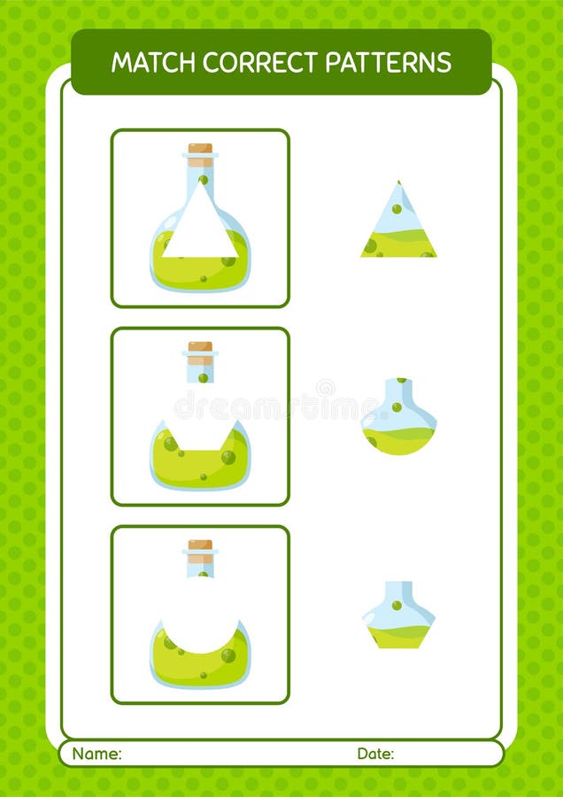 Match Pattern Game with Chemical Bottle. Worksheet for Preschool Kids ...