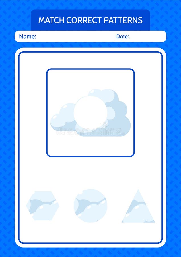Match Pattern Game with Cloud. Worksheet for Preschool Kids, Kids ...