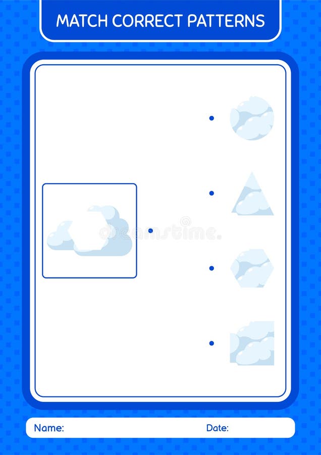 Match Pattern Game with Cloud. Worksheet for Preschool Kids, Kids ...